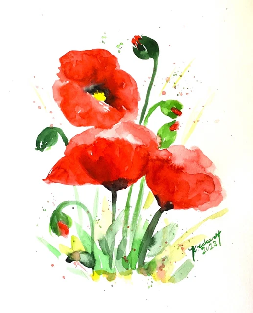 BLUMEN AQUARELL MOHNBLUMEN malerei 24x30 original flowers Trend watercolor EUR 22,00 - PicClick DE